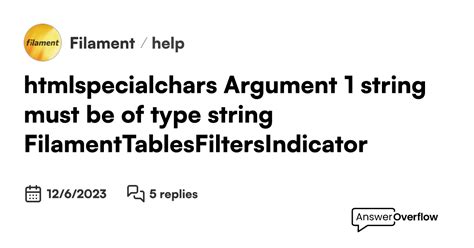 Htmlspecialchars Argument 1 String Must Be Of Type String Filamenttablesfilters