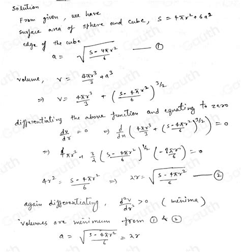 Solved The Sum Of The Surfaces Of A Cube And A Sphere Is Given When