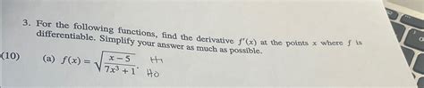 Solved For the following functions, find the derivative | Chegg.com
