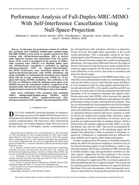 Pdf Performance Analysis Of Full Duplex Mrc Mimo With Self