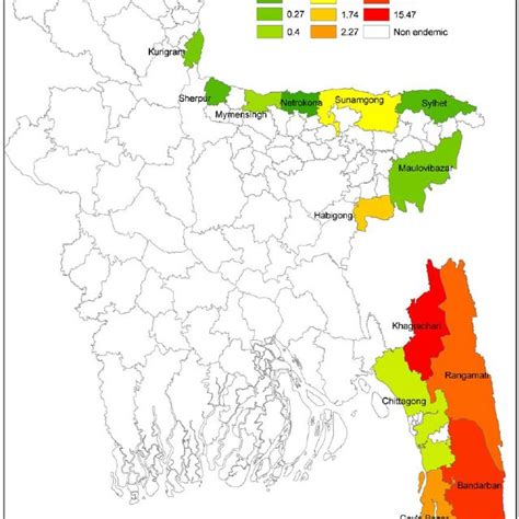 Spatial Distribution Of Malaria Prevalence In Bangladesh Download Scientific Diagram