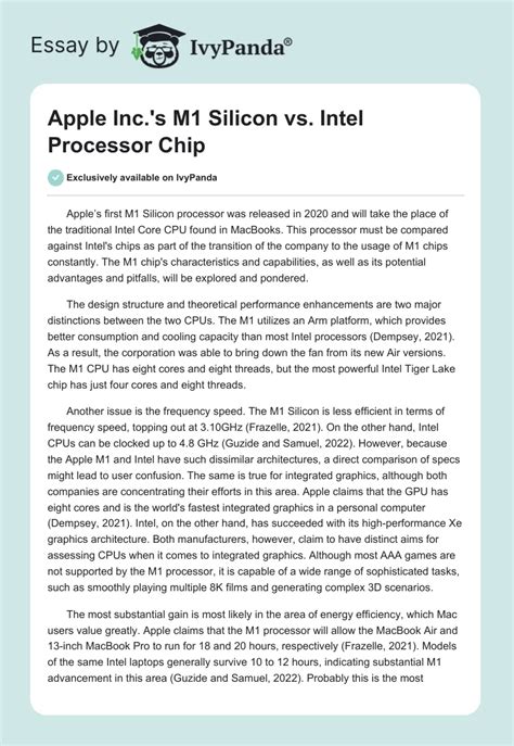 Apple Inc S M Silicon Vs Intel Processor Chip Words Research Paper Example