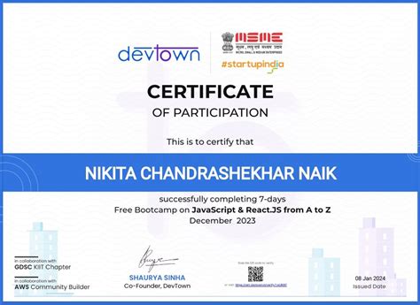 Nikita Naik On Linkedin Certification Javascript Reactjs