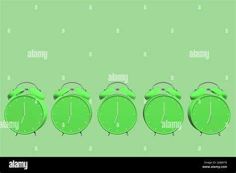 Row Of Clocks Line Of Alarm Clocks Colourful 3D Render Rendered Clocks