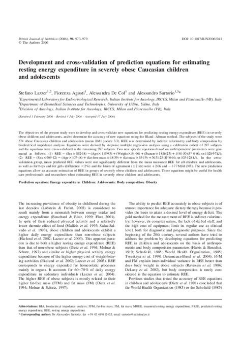Pdf Development And Cross Validation Of Prediction Equations For