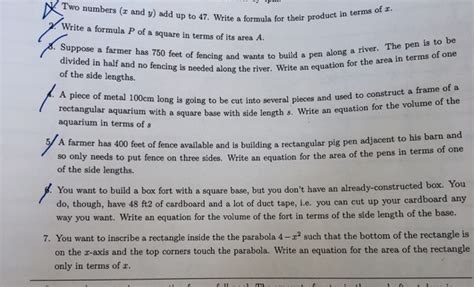 Solved Two Numbers X And Y Add Up To Write A Formula Chegg Com