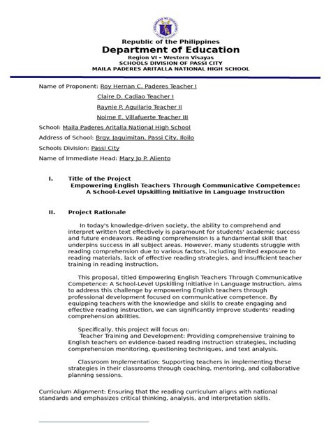 Project Proposal Pdf Reading Comprehension Teachers