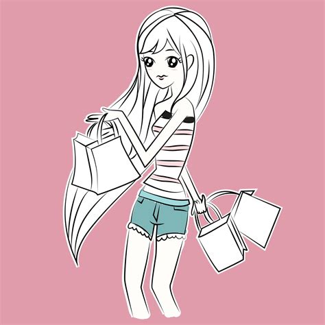 Happy Cute Girl Cartoon Shopping Vector 13190091 Vector Art At Vecteezy