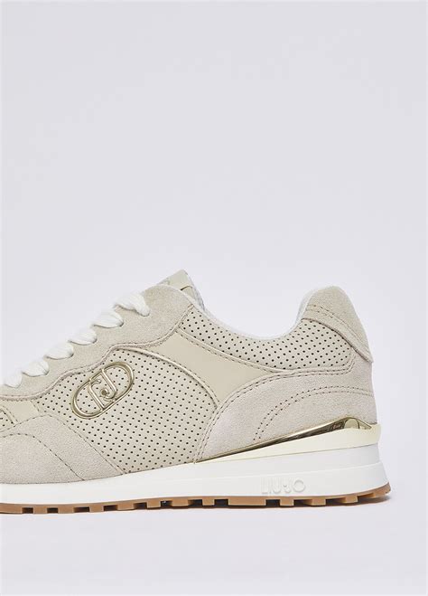 Perforated Suede Sneakers Colour Beige Liu Jo