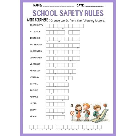 School Safety Rules Bundle Word Search And Word Scramble And Crossword