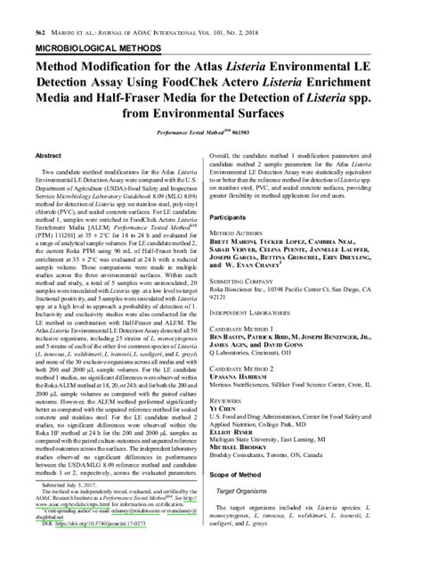 Pdf Method Modification For The Atlas Listeria Environmental Le Detection Assay Using Foodchek