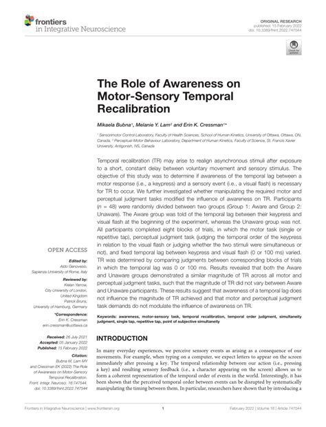 Pdf The Role Of Awareness On Motor Sensory Temporal Recalibration