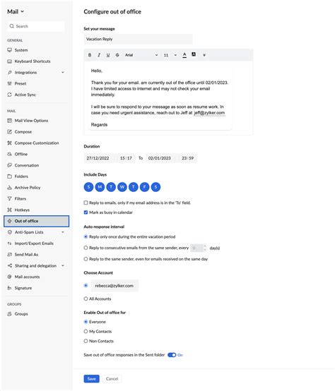 How To Set Up An Out Of Office Auto Reply In Zoho Mail Website