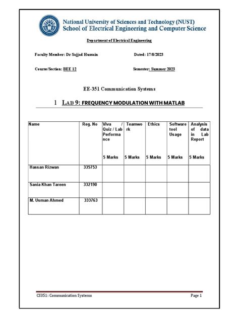 Lab 9 Pdf Frequency Modulation Modulation