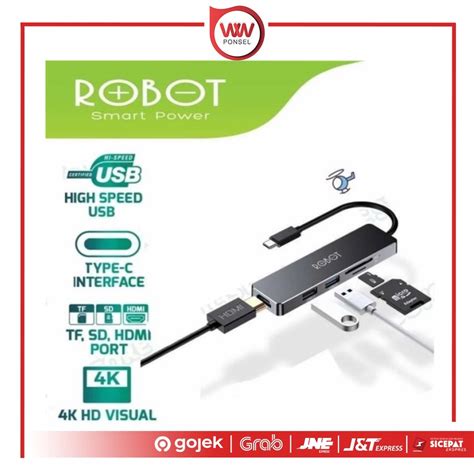 Jual Robot Ht240s Usb Hub Type C 5in1 Adapter Type C To Usb 3 0 Hdmi Sd Flasdisk Garansi Resmi