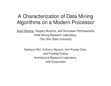 Pdf A Characterization Of Data Mining Workloads On A Modern Processor
