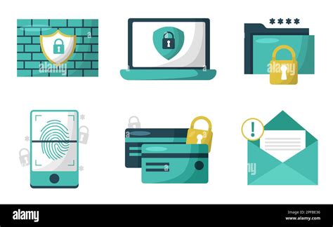 Digital Data Protection Design Element Vector Cyber Security Illustration Set Cloud Computing