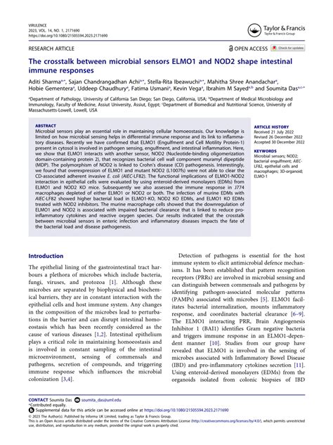 Pdf The Crosstalk Between Microbial Sensors Elmo1 And Nod2 Shape Intestinal Immune Responses