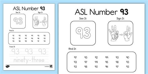 Asl Number 93 Worksheet