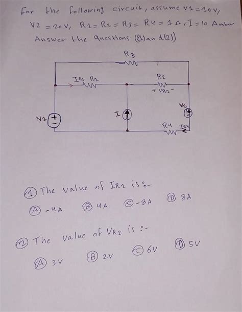 for the following circuit assume v1 10v v2 20