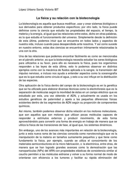 La Física Y Su Relación Con La Biotecnología Pdf Biotecnología