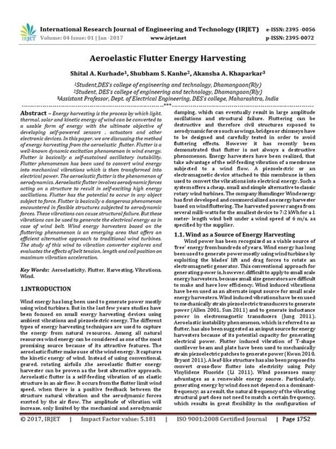Aeroelastic Flutter Energy Harvesting Pdf Energy Harvesting Wind