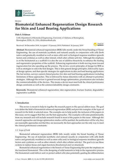 Pdf Biomaterial Enhanced Regeneration Design Research For Skin And Load Bearing Applications