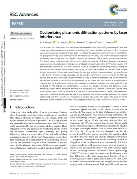 Pdf Customizing Plasmonic Diffraction Patterns By Laser Interference