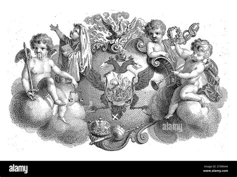 Putti Around A Crowned Coat Of Arms Simon Fokke 1744 Four Putti Sit