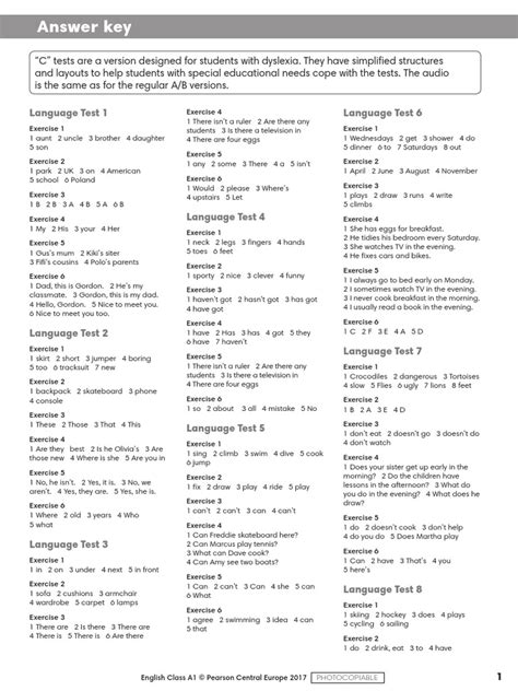 Eca1 Tests Answer Key C Pdf