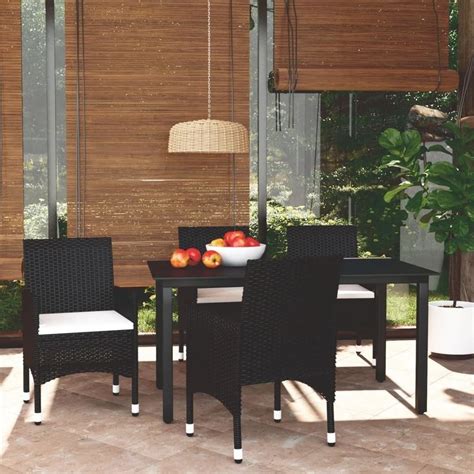5 Piece Garden Dining Set With Cushions Poly Rattan Black Vidaxl Big W