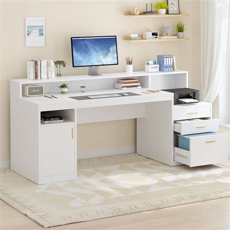 Computer Desk With 3 Drawer And Storage Shelves Home Office Desk With