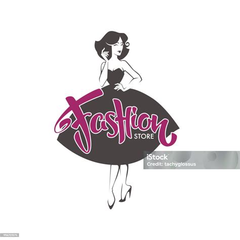 패션 스토어 새로운 로고 라벨 엠 블 럼에 대 한 벡터 레트로 레이디 스타일 여자 보고 패션에 대한 스톡 벡터 아트 및 기타 이미지 Istock