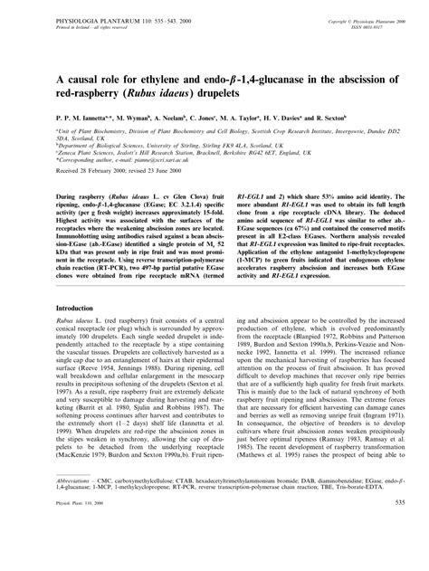 Pdf A Causal Role For Ethene In Raspberry Fruit Ripening