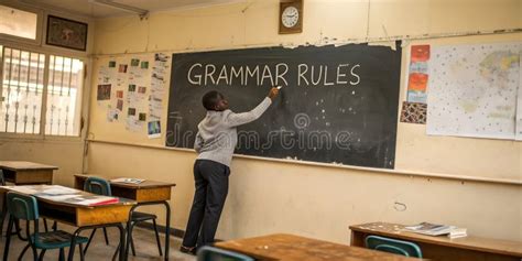 Student Writing Grammar Rules On Blackboard Stock Image Image Of