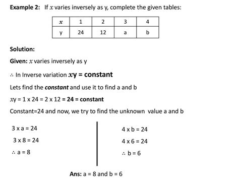 Variations Table Problems Ppt Download