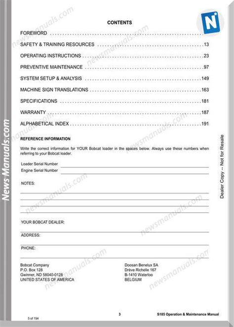 Bobcat S185 Skid Steer Operation Maintenance Manual