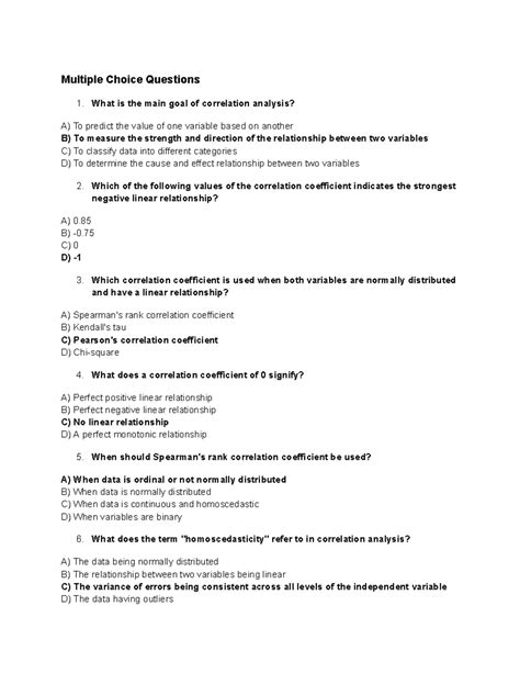 Stats Mcq Practice For Correlational Analysis Multiple Choice Questions What Is The Main