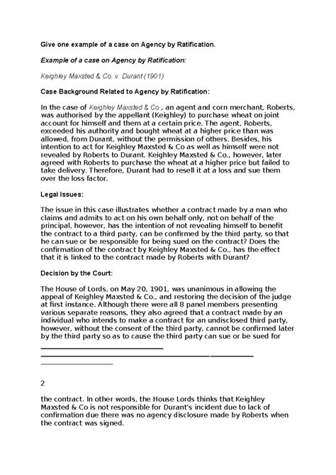 Example Of A Case On Agency By Ratification Example Of A Case On Agency By Ratification