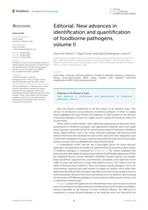 Pdf Editorial New Advances In Identification And Quantification Of Foodborne Pathogens Volume Ii