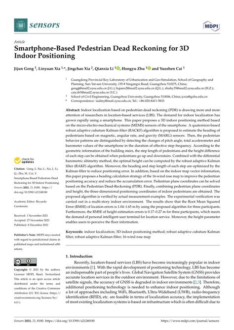 Pdf Smartphone Based Pedestrian Dead Reckoning For 3d Indoor Positioning