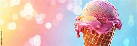 Melting Ice Cream Cone With Bokeh Lights A Melting Multi Flavored Ice Cream Cone With Bokeh
