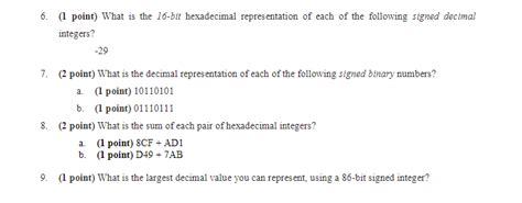 solved what is the 16 bit hexadecimal representation of each