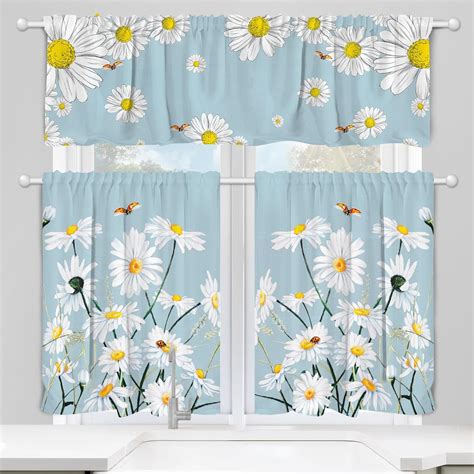 Bonsai Tree 3 Pack Daisy Kitchen Curtains 54x24 Inch Curtains For Bedroom And