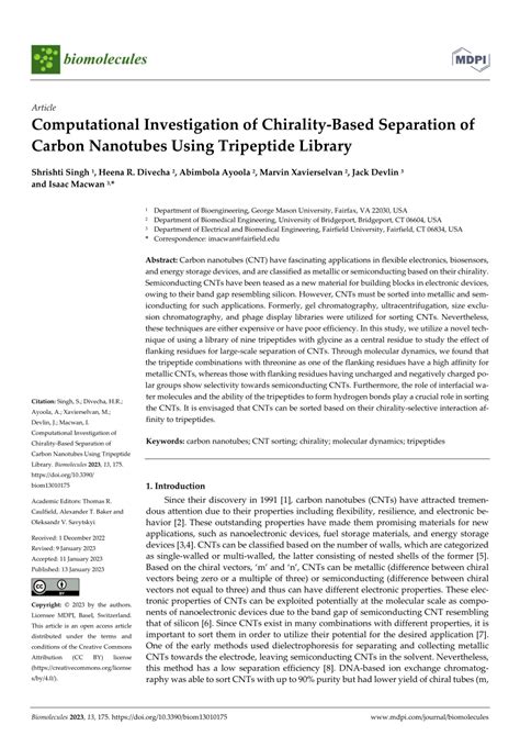 Pdf Computational Investigation Of Chirality Based Separation Of Carbon Nanotubes Using
