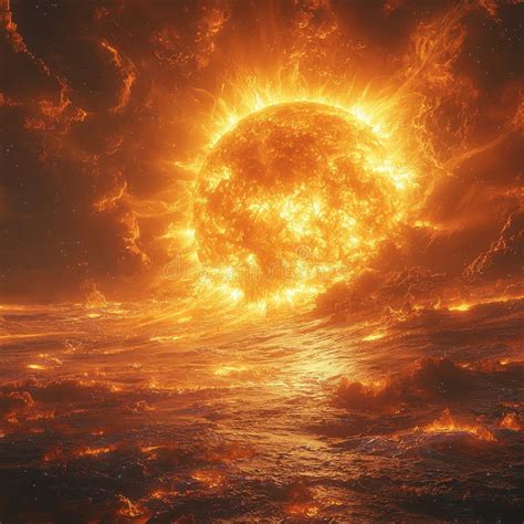 Sun Like Explosion Over A Turbulent Ocean Scene Stock Image Image Of