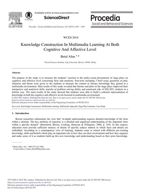 Pdf Knowledge Construction In Multimedia Learning At Both Cognitive