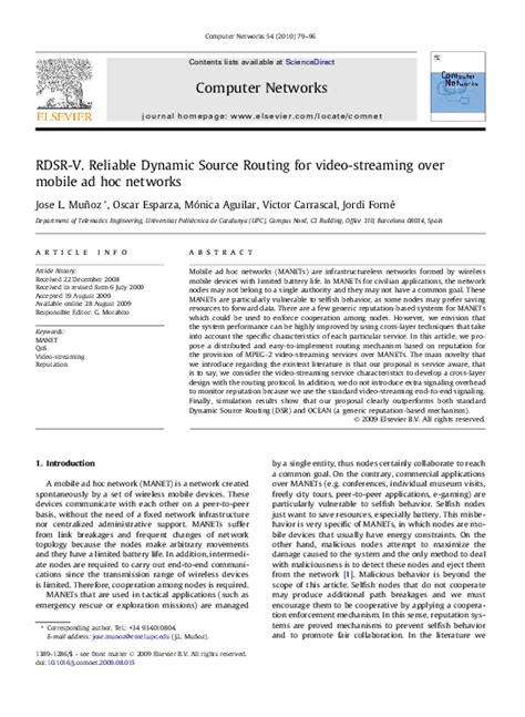 Pdf Rdsr V Reliable Dynamic Source Routing For Video Streaming Over Mobile Ad Hoc Networks