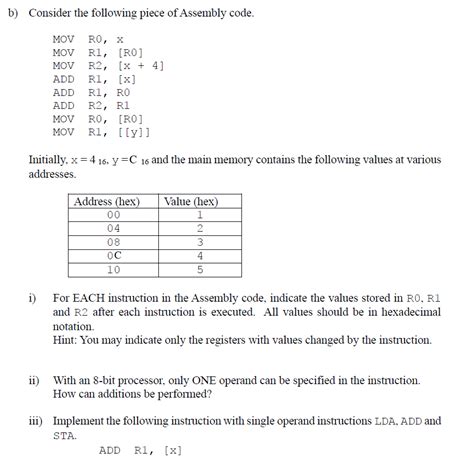 Solved B Consider The Following Piece Of Assembly Code Mov