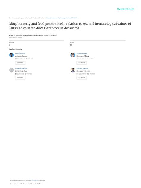 Morphometry And Food Preference In Relation To Sex And Hematological Values Pdf